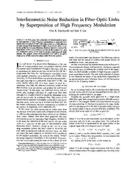 Pdf Noise Reduction High Frequency Modulation Interferometric Noise Modula Pdf Document