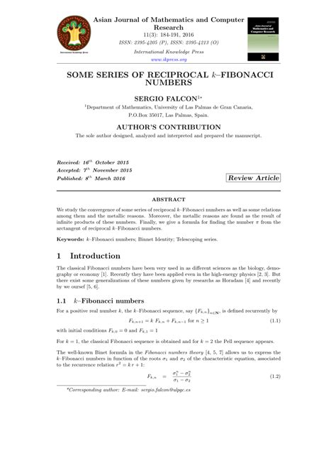 PDF SOME SERIES OF RECIPROCAL KFIBONACCI NUMBERS