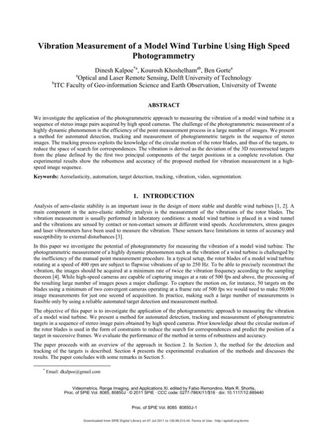 Pdf Vibration Measurement Of A Model Wind Turbine Using High Speed Photogrammetry