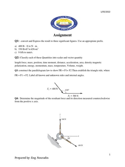 Assigment Of Engineering Statics K2 Class Pdf Euclidean Vector Force