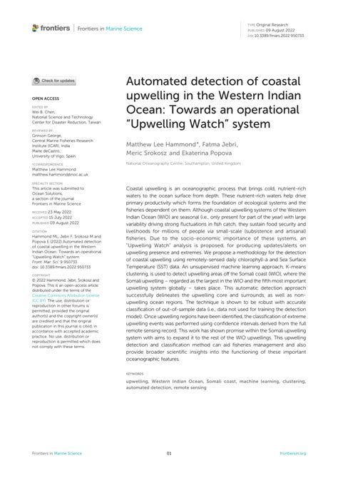 Full Article Automated Detection Of Coastal Upwelling In The Western