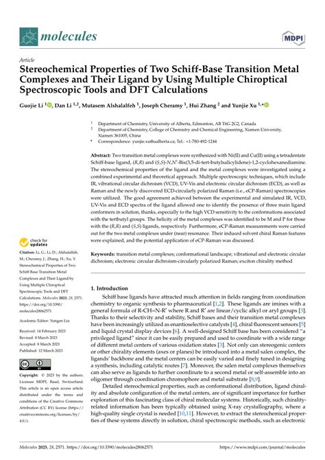 Pdf Stereochemical Properties Of Two Schiff Base Transition Metal Complexes And Their Ligand