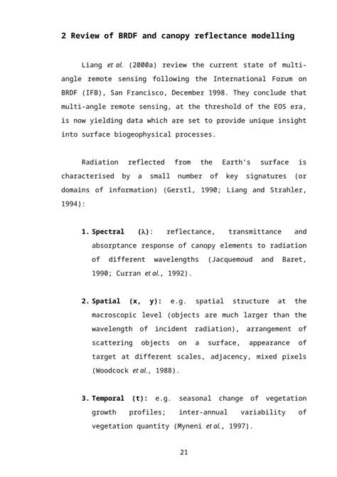 Doc 2 Revie · Web View2 Review Of Brdf And Canopy Reflectance Modelling Liang Et Al 2000a