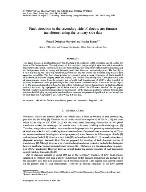 pdf fault detection in the secondary side of electric arc furnace