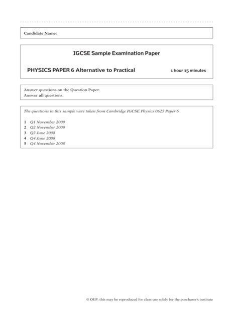 IGCSE Physics Paper Alternative To Practical Exam