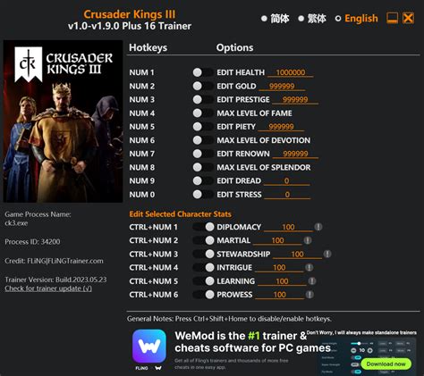 Crusader Kings Iii Trainer Fling Trainer Pc Game Cheats And Mods