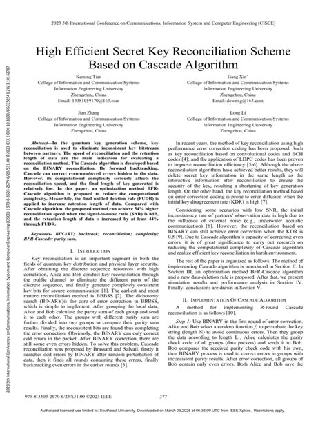 Efficient Key Reconciliation With Cascade Algorithm