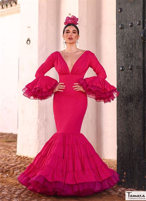 Robe Flamenco Poderío Fuchsia à Pois Fuchsia Tamara Flamenco