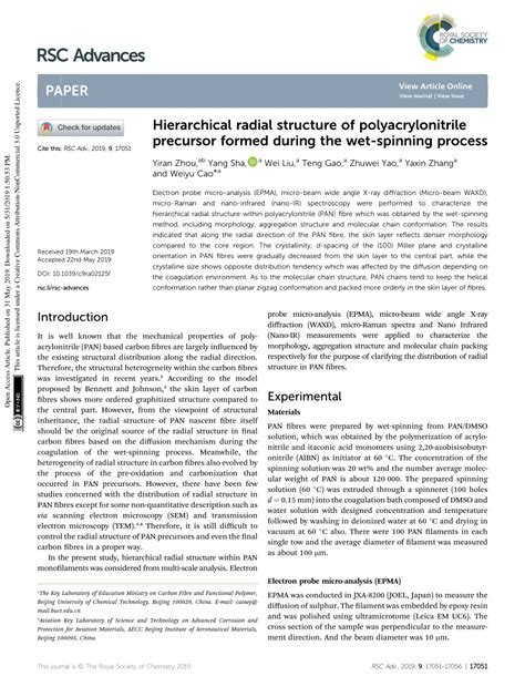 Pdf Hierarchical Radial Structure Of Polyacrylonitrile Precursor Formed During The Wet