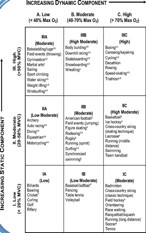 Mitchells Classification Of Sports Based On Peak Static And Dynamic