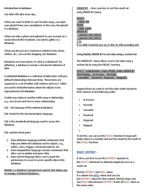 Introduction To Database | PDF | Sql | Relational Database