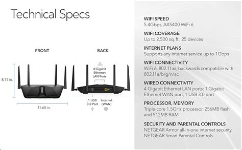 Netgear Nighthawk Wifi 6 Router Rax50 6 Stream Gigabit Router Ax5400 Dual Band Wireless Speed
