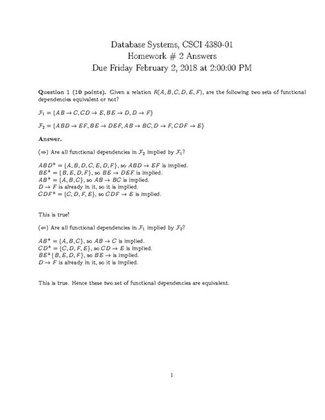 Hw2 Ans Important Database Systems CSCI 4380 Homework 2 Answers Due Friday February 2