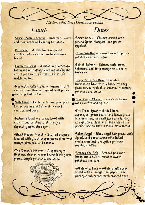 A Menu Inspired Partly By Dnd Critical Roles Wildemount And Rpg Games In General Add This To