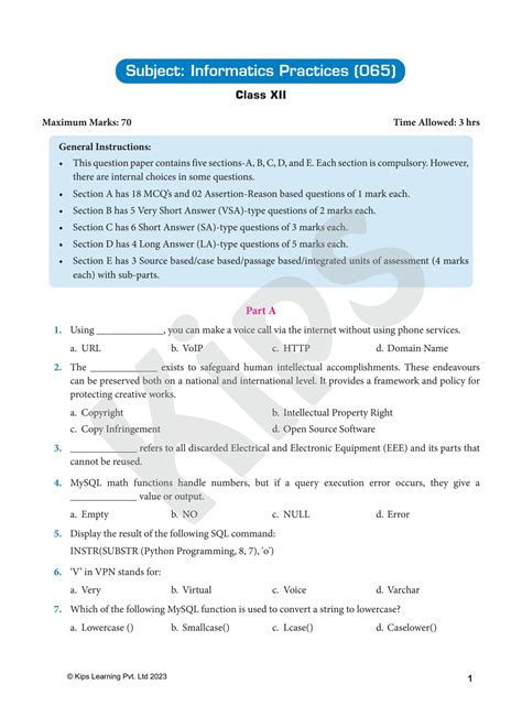 SOLUTION Sample Paper Informatics Practices Unsolved Studypool
