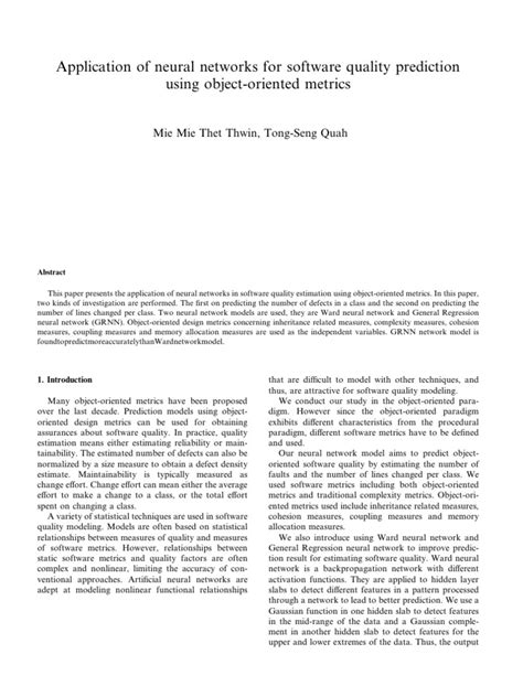 Application Of Neural Networks For Software Quality Prediction Using