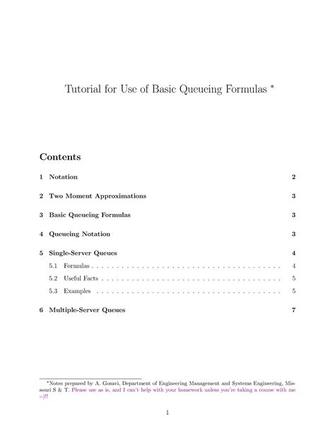 Queuing Formulas Na Tutorial For Use Of Basic Queueing Formulas ∗