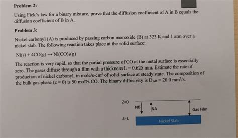 solved problem 2 using fick s law for a binary mixture