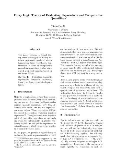 Pdf Fuzzy Logic Theory Of Evaluating Expressions And Comparative Quantifiers