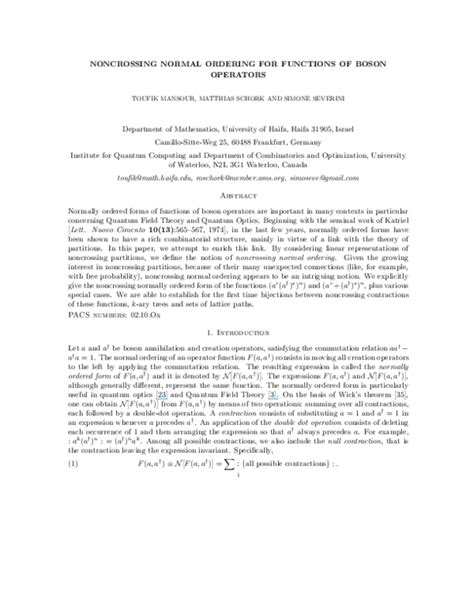 Pdf Noncrossing Normal Ordering For Functions Of Boson Operators
