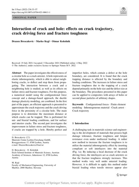 Interaction Of Crack And Hole Effects On Crack Trajectory Crack Driving Force And Fracture