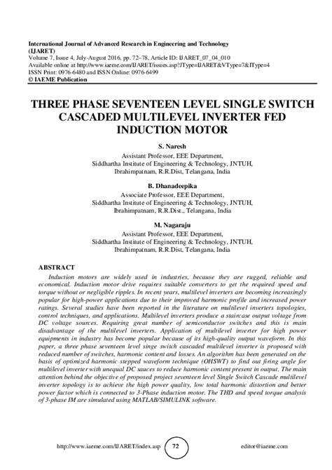 Pdf Three Phase Seventeen Level Single Switch Cascaded Multilevel