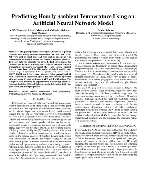 Pdf Predicting Hourly Ambient Temperature Using An Artificial Neural