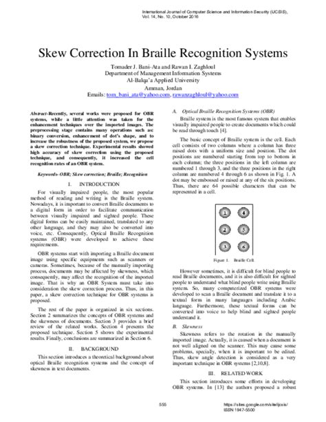 Pdf Skew Correction In Braille Recognition Systems