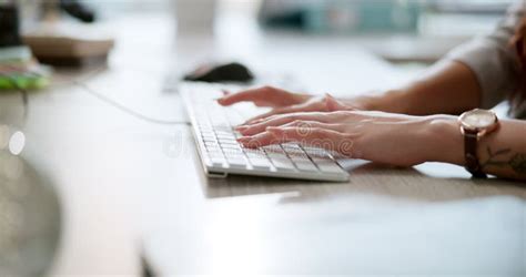 Hands Keyboard And Business Woman Typing For Research Planning And Email Faq And Contact Us