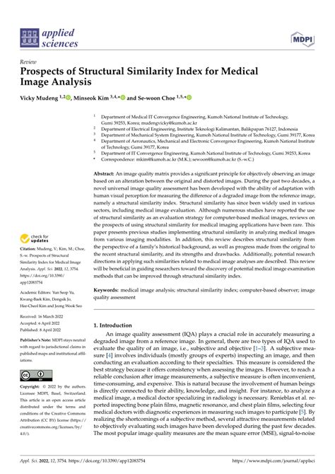 Pdf Prospects Of Structural Similarity Index For Medical Image Analysis