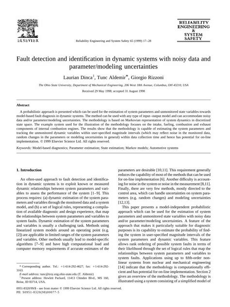 pdf fault detection and identification in dynamic systems with noisy