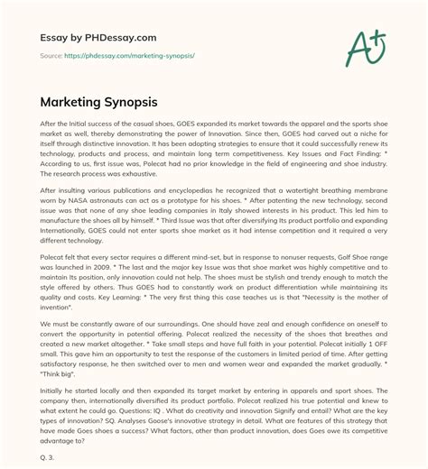 Marketing Synopsis