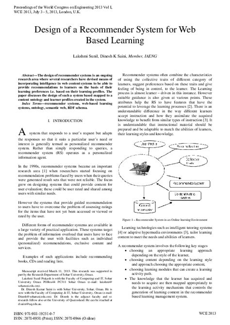 Pdf Design Of A Recommender System For Web Based Learning Dinesh