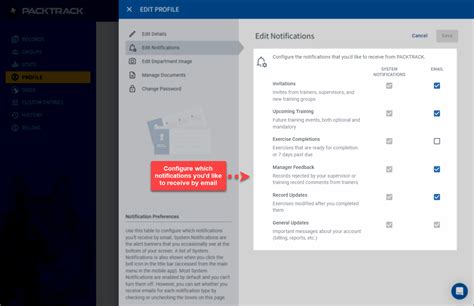 More Notification Options • Packtrack Training Tracking And Record