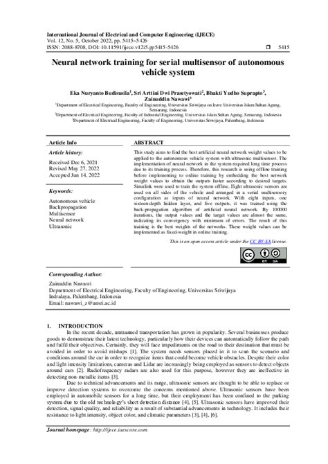 Pdf Neural Network Training For Serial Multisensor Of Autonomous Vehicle System