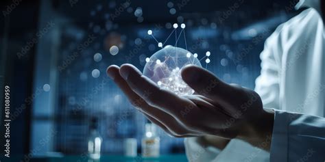 Captivating Image Of A Man Manipulating A Virtual Atomic Structure With Blurred Scientist In