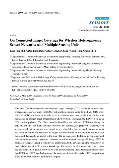 Pdf On Connected Target Coverage For Wireless Heterogeneous Sensor Networks With Multiple