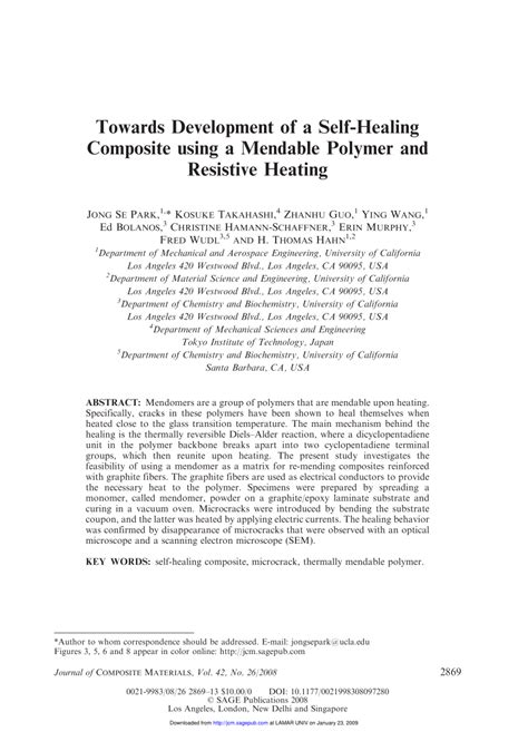 Pdf Towards Development Of A Self Healing Composite Using A Mendable Polymer And Resistive Heating