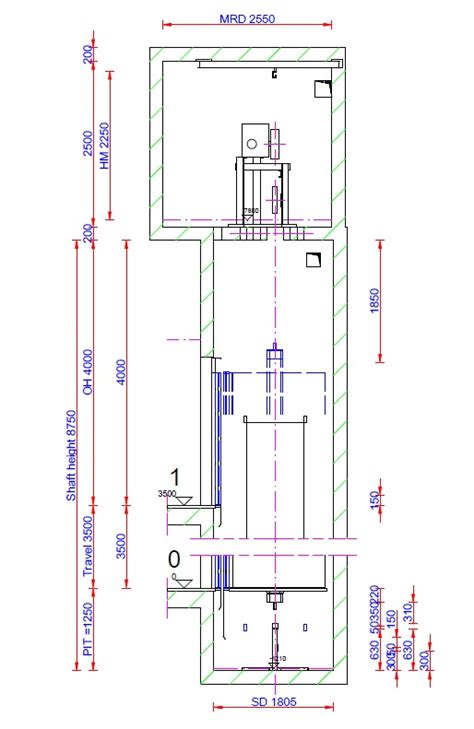 ابعاد آسانسور در پلان استاندارد مقررات ملی 4 6 8 13 نفره