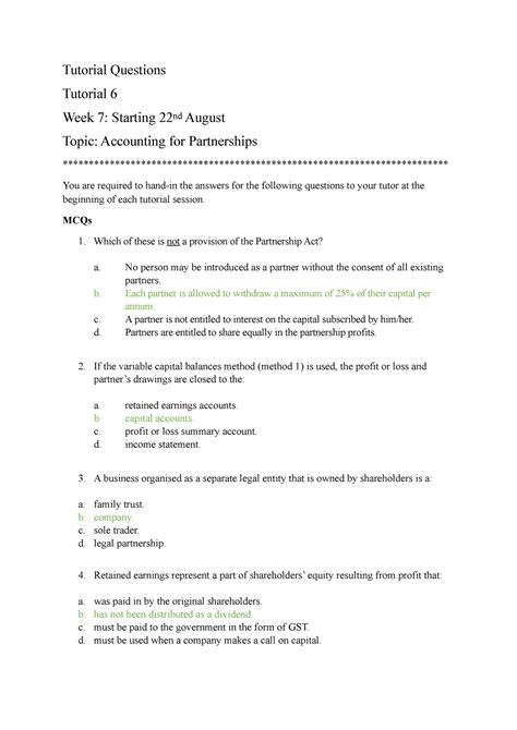 Acct102 Tutorial 6 Week 7 Tutorial Questions Tutorial 6 Week 7