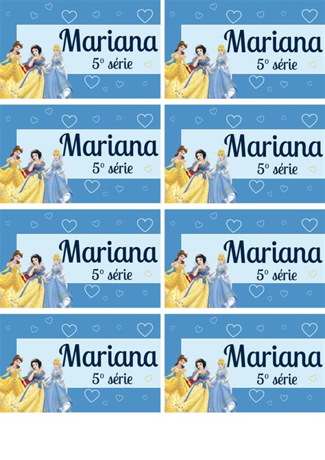 Etiqueta Escolar Princesas Da Disney Edite Grátis Com Nosso Editor Online