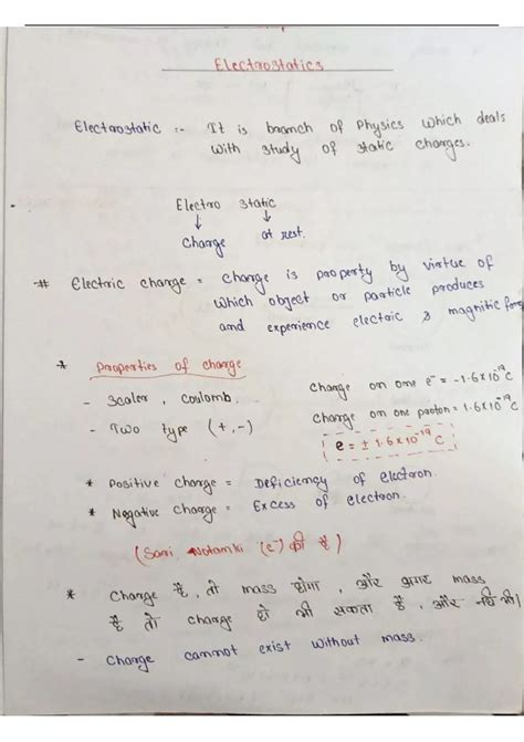 Physics Class 12 Electrostatics Handwritten Notes Jee Boards
