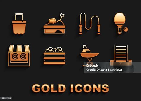 공 라켓 스웨덴 벽 스윙 보트 슈팅 갤러리 점프 로프 모래 양동이와 샌드 박스 모래 아이콘수영장을 설정합니다 벡터 건강한 생활방식에 대한 스톡 벡터 아트 및 기타 이미지