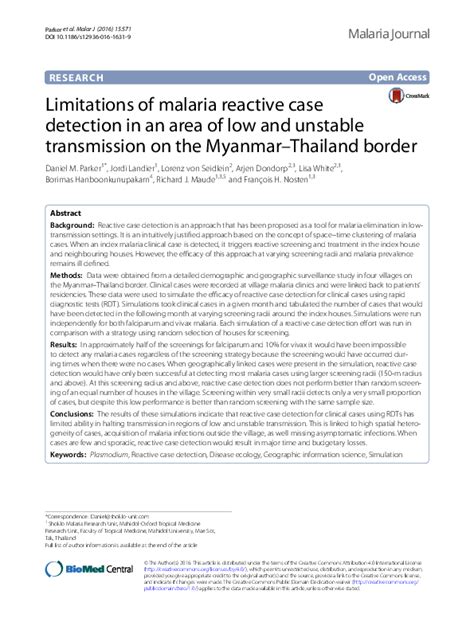 Pdf Limitations Of Malaria Reactive Case Detection In An Area Of Low