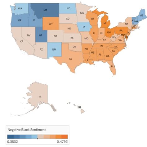 Geographic Distribution Of Averaged Negative Sentiment Of Tweets