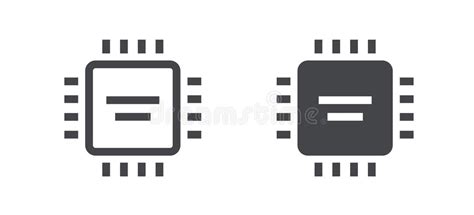 Processor Cpu Icon Simple Line Stroke Vector Graphic Set Micro Chip Solid Linear Thin Sign
