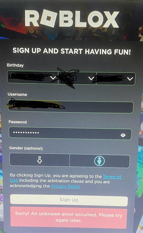 Error While Trying To Sign Up Rrobloxhelp