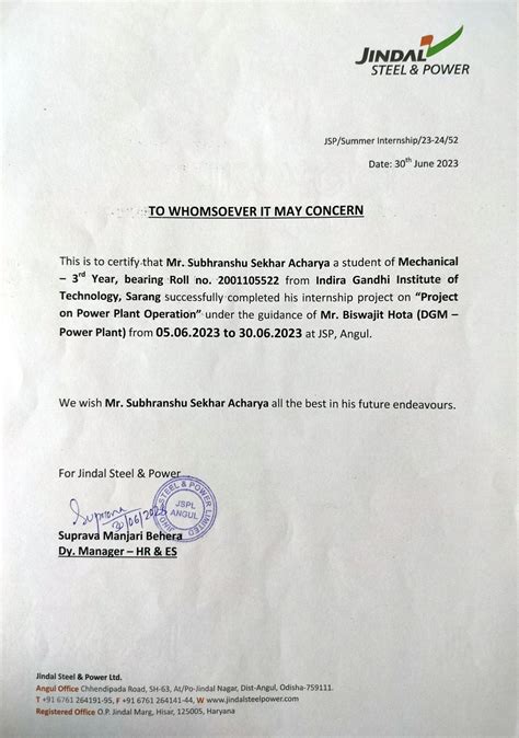 subhranshu sekhar acharya on linkedin jspl powerplant summerinternship