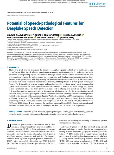 Pdf Potential Of Speech Pathological Features For Deepfake Speech Detection