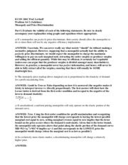 ECON C PS SS Solutions ECON C Prof Levkoff Problem Set Solution Monopoly And